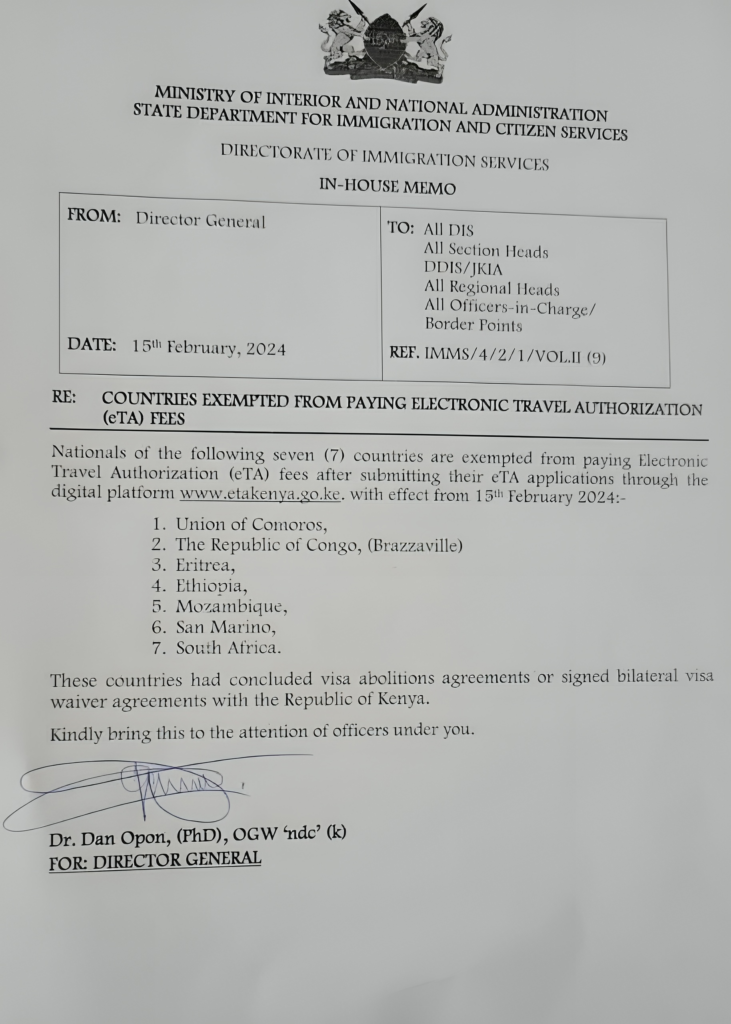 Kenya scraps eTA fees for seven countries – Shalom Africa Destinations